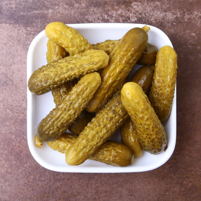 Pickles. Bowl of Pickled Gherkins Cucumber with Copy Space. Cornichons ...