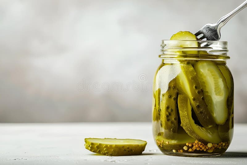 Pickles in a Jar with a Fork Sticking Out of it Stock Illustration ...
