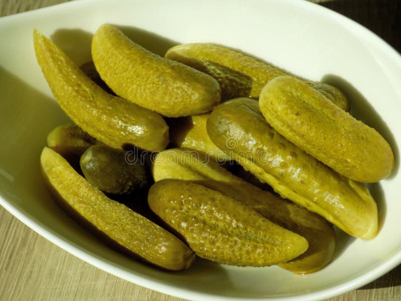Home Made Pickles in White Bowl Stock Photo - Image of pickle, close ...