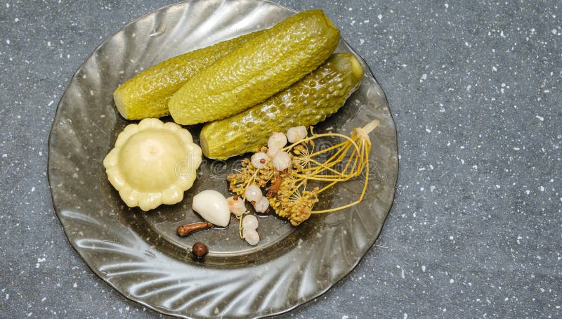 Pickles and Patisson on a Transparent Plate on the Table Stock Photo ...