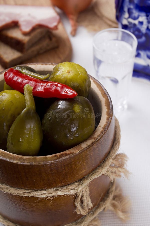 Pickles in a wooden barrel stock photo. Image of salty - 66401056