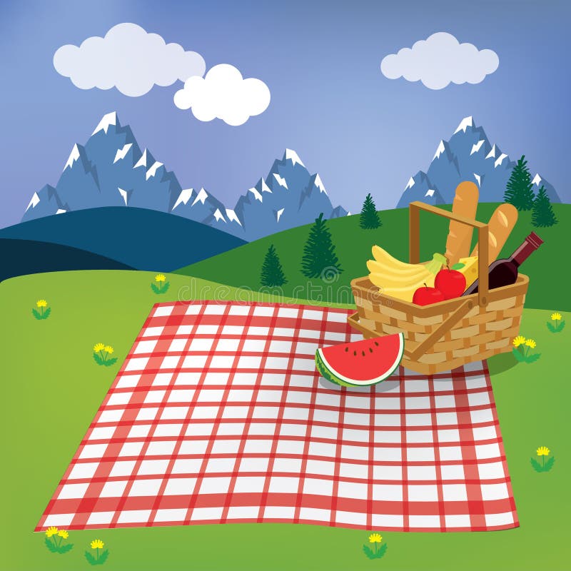 Picknick Im Berg Ist Frühling Vektor Abbildung - Illustration von ...