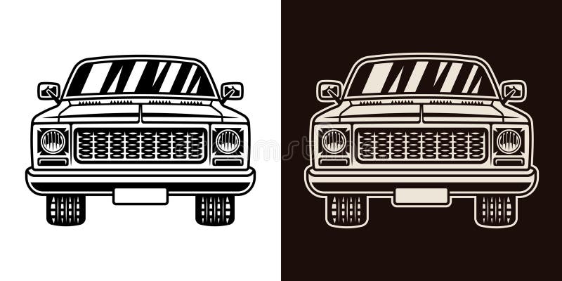 Pickup Truck Old Car Front View Set of Objects in Two Styles Vector ...