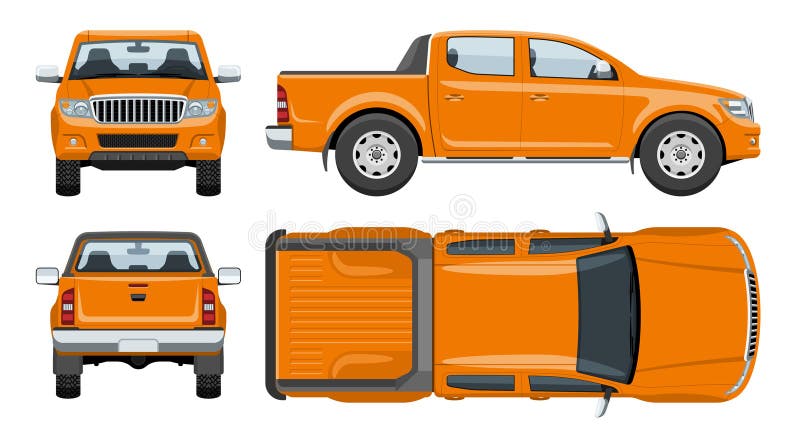 Pickup Truck Vector Template Simple Colors without Gradients and ...