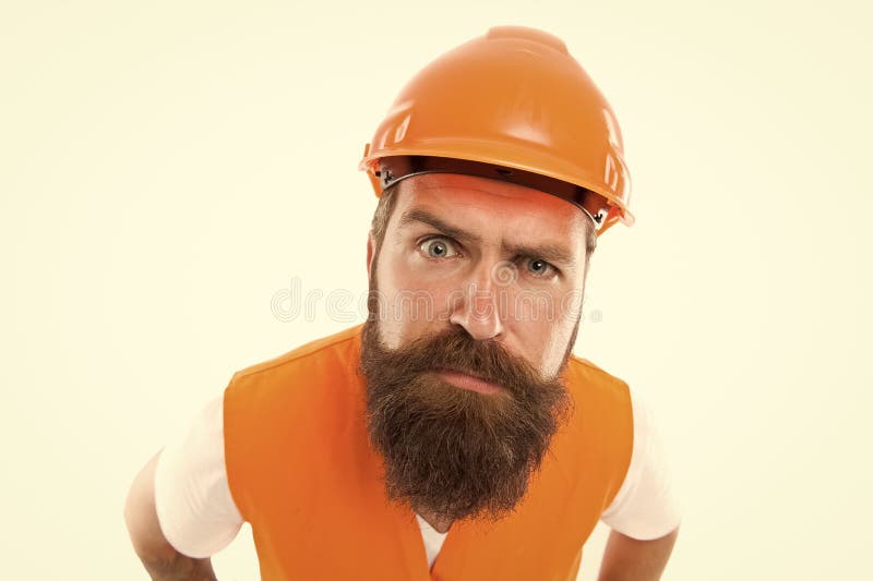 Picky Inspector. Safety is Main Point. Man Protective Hard Hat and ...