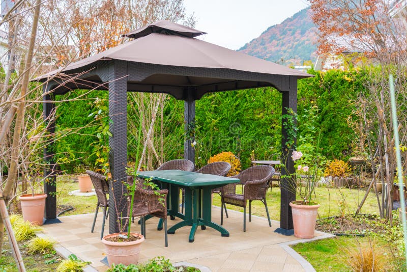 .Picnic area with table stock photo. Image of empty, brown - 69964652