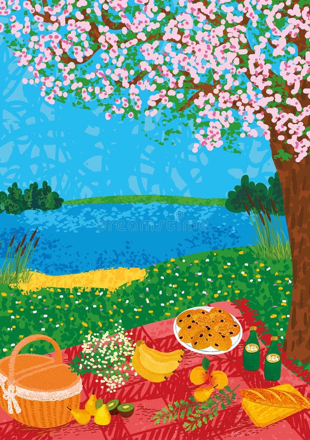 Picnic on the Background of a Spring Landscape Stock Vector ...