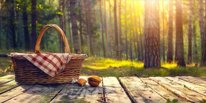 Picnic Basket in the Forest Stock Photo - Image of wood, ground: 318682160
