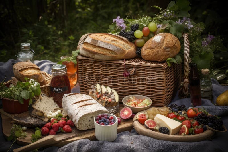 Picnic Basket Overflowing with Delicious Delights, Ready for a Feast ...