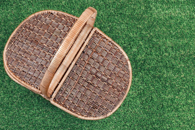 Picnic Basket on the Summer Lawn, Top View Stock Image - Image of ...