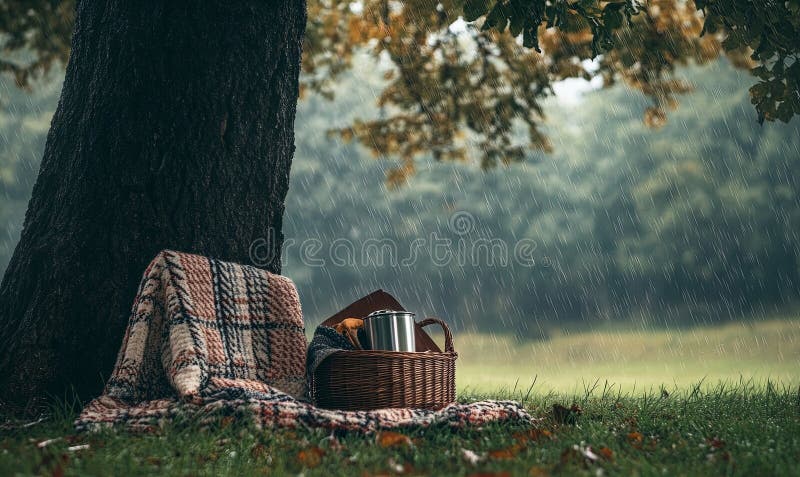 A Picnic Basket Under a Large Tree Pic Stock Image - Image of lunch ...