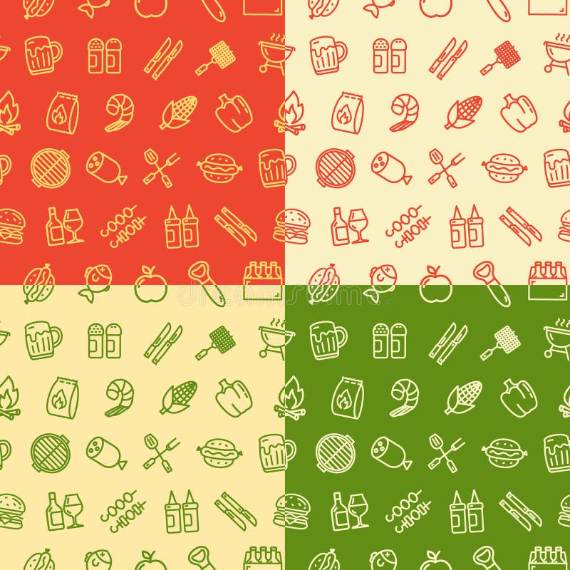 Picnic Bbq Party Signs Seamless Pattern Background Set. Vector Stock ...