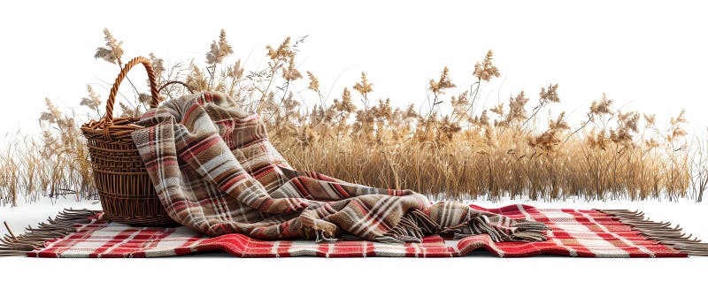 Picnic Blanket with Basket, Summer Outing, Clear Backdrop Stock ...