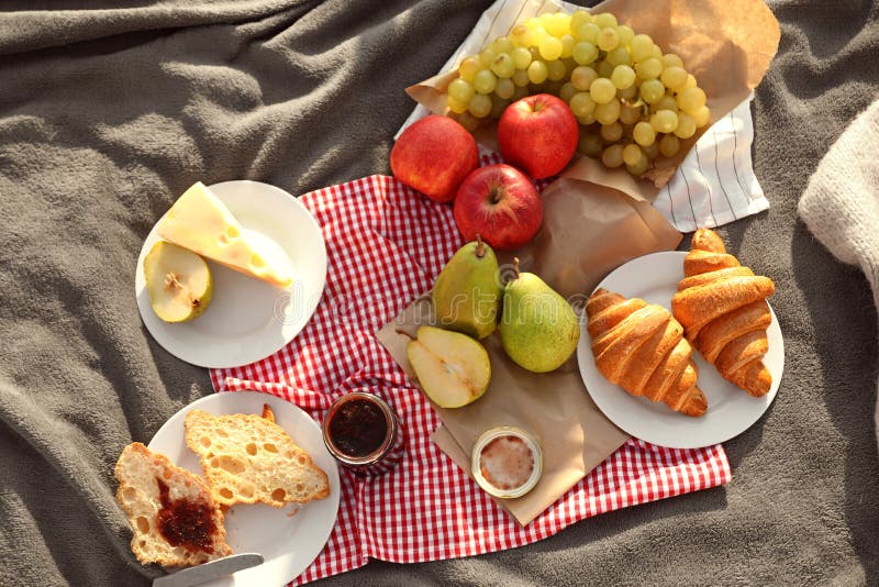 Blanket With Food Prepared For Summer Picnic Stock Image - Image of ...