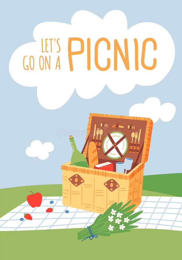 Picnic Card. Colorful Cute Summer Flyer Template Stock Illustration ...