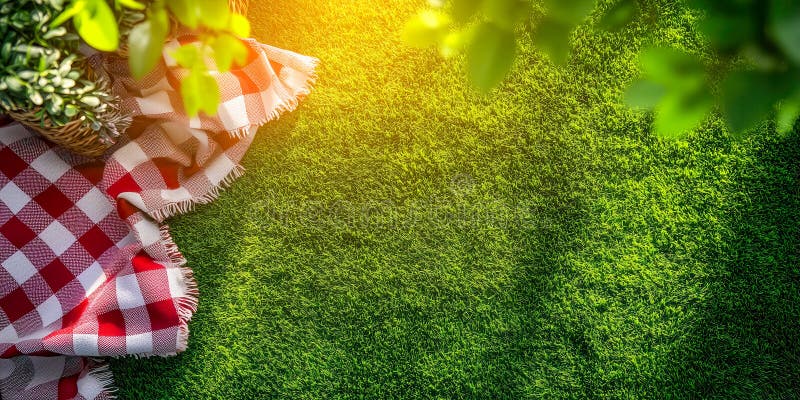 Picnic Cloth on Green Grass, Top View Stock Illustration - Illustration ...