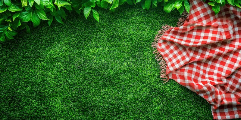 Picnic Cloth on Green Grass, Top View Stock Illustration - Illustration ...