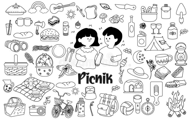 Picnic Doodle Element Design Hand Drawn Stock Illustration - Illustration of summer, invitation ...
