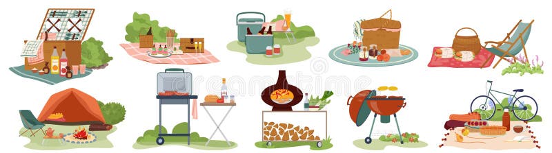 Picnic Elements Set in Flat Design Stock Illustration - Illustration of ...