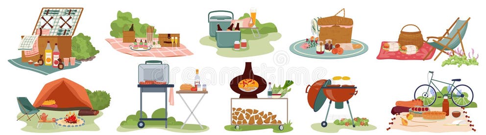 Picnic Elements Set in Flat Design Stock Illustration - Illustration of snack, picnic: 302447163