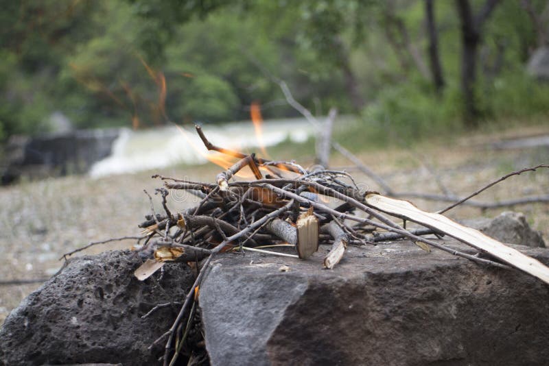 Picnic Fire, Fire in Nature, Fire Near River Stock Image - Image of ...