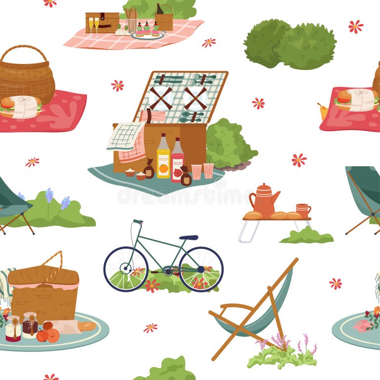 Picnic Pattern in Flat Design Stock Illustration - Illustration of spring, repetitive: 302324993