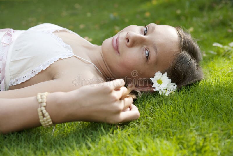 Picnic Profile Portrait Laying Down Stock Photo - Image of ponytails ...