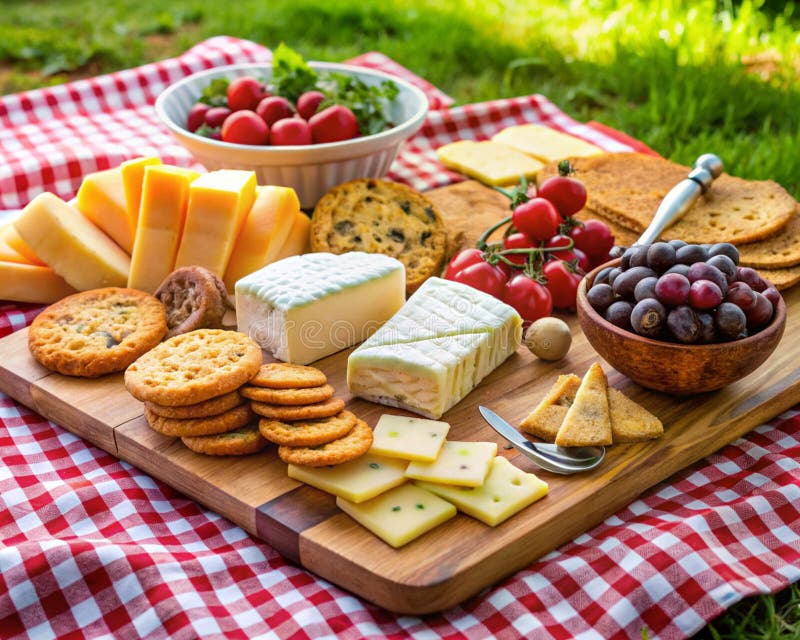 Picnic-ready Cheese Board on a Blanket Stock Illustration ...
