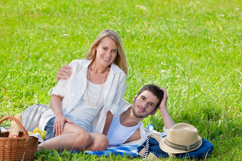 Picnic - Romantic Couple Read Book Meadows Stock Photo - Image of ...