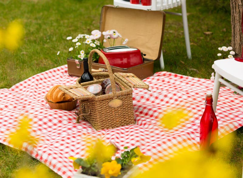 Picnic in the spring park stock photo. Image of romantic - 69956978