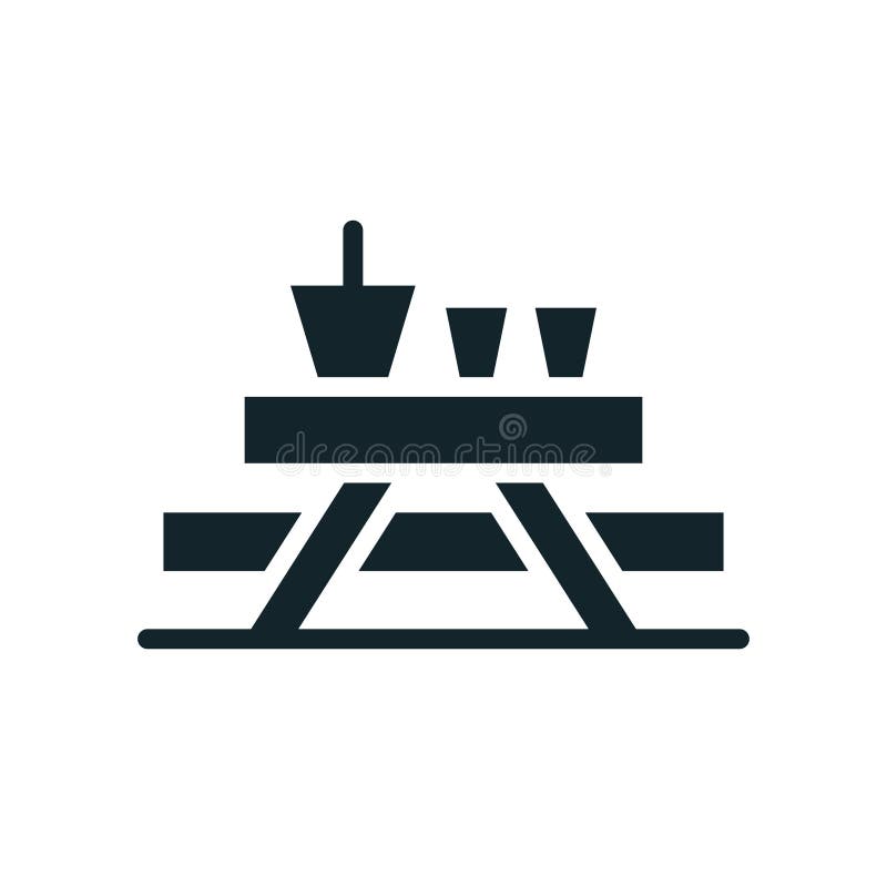 Picnic Table with Basket and Cups Representing Outdoor Dining Stock ...