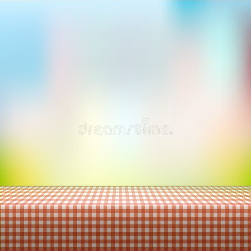 Picnic Table with Checkered Cloth - Summer Outdoor Background. Vector ...