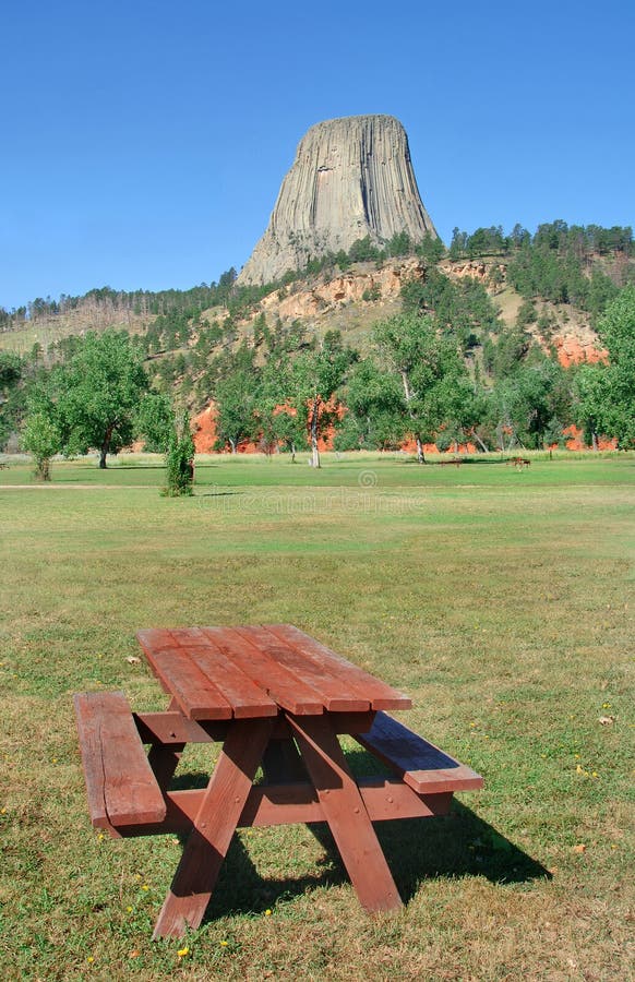 Picnic Table by Devil S Tower Monument Stock Image - Image of devils ...