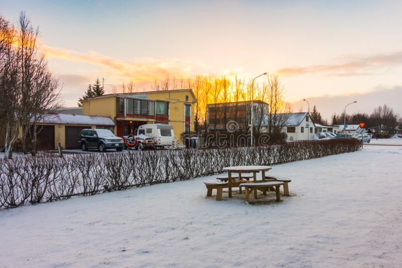 Picnic Table in Iceland, Winter Landscape . Editorial Image - Image of ...