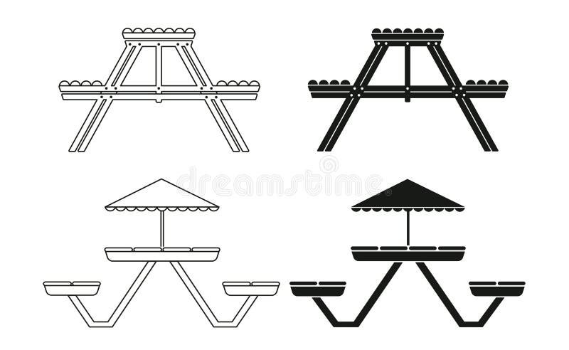 Picnic Table Icon Set. Outdoor Bench and Table Stock Illustration ...