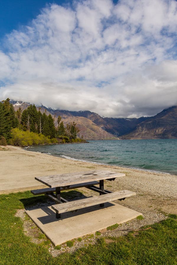 Picnic table by the lake stock image. Image of park, rural - 60253243