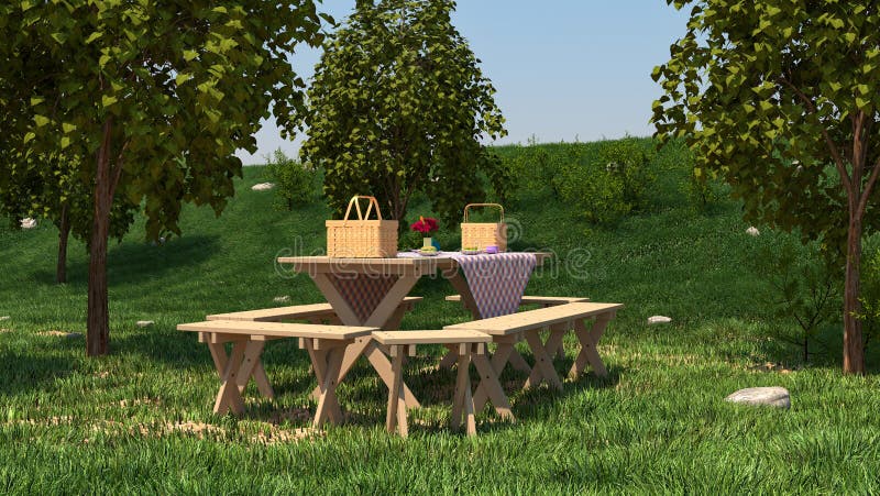 Picnic table on nature. stock photo. Image of activity - 89592402