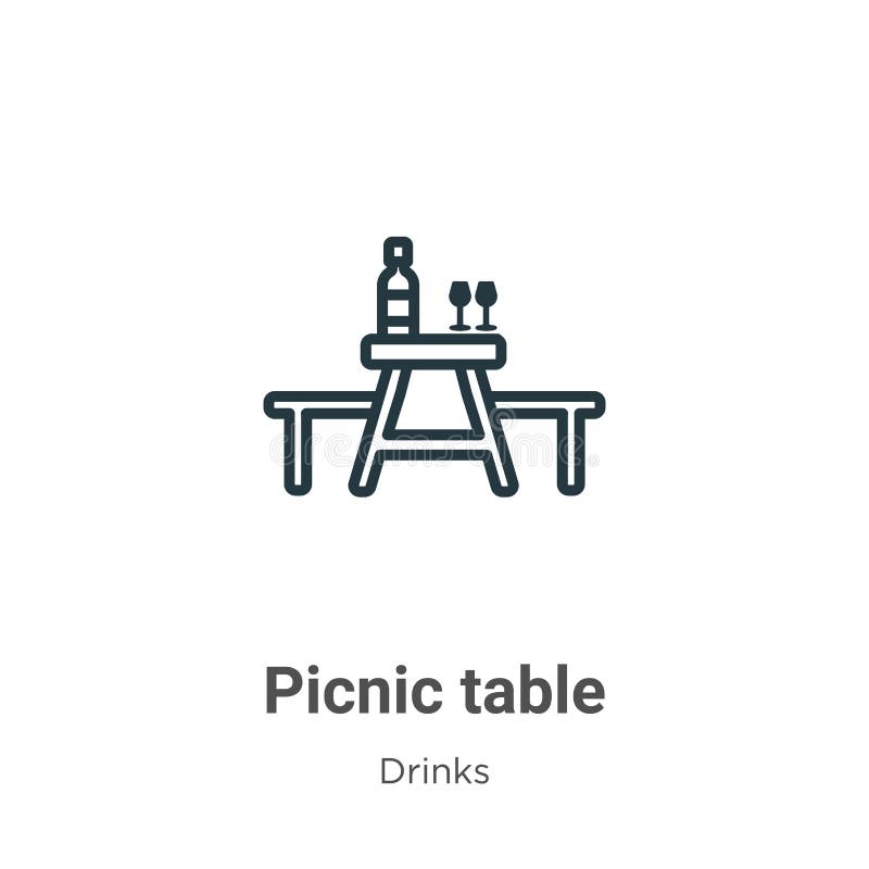 Picnic Table with Basket Outline Vector Icon. Thin Line Black Picnic Table with Basket Icon ...