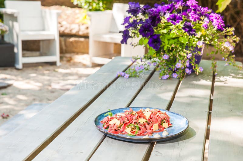 Plate with Meat Appetizer on the Table in the Restaurant Stock Photo ...