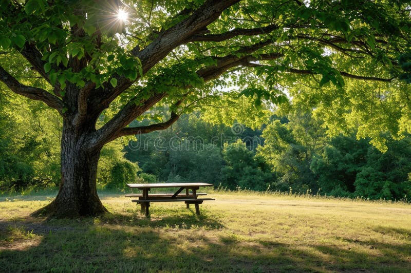 Picnic Under a Shady Tree Natural Green Landscape Stock Photo - Image ...