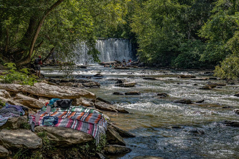 A Perfect Day for a Picnic at the Beautiful Waterfall Stock Photo ...