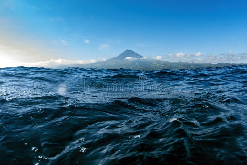Pico Volcano View from Ocean while Swimming Stock Photo - Image of ...