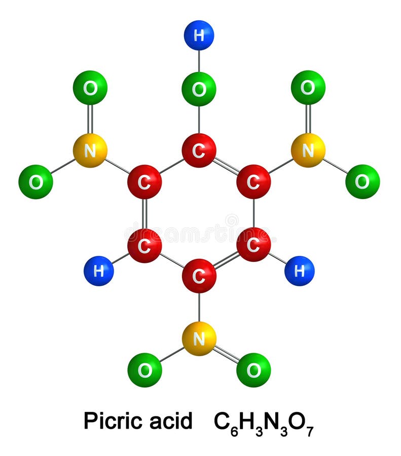 Picric Acid 2,4,6-trinitrophenol, TNP, C6H3N3O7 Molecule. it Has a Role ...
