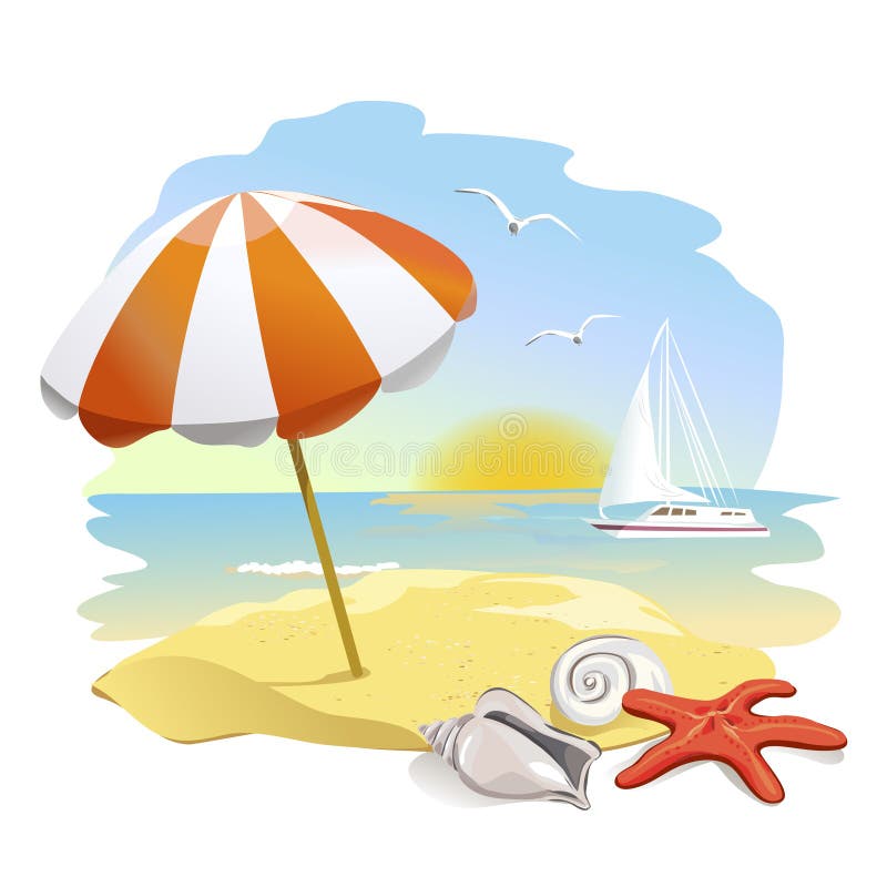 Pictogram Van Het Strand, Parasol En Schelpen Vector Illustratie ...