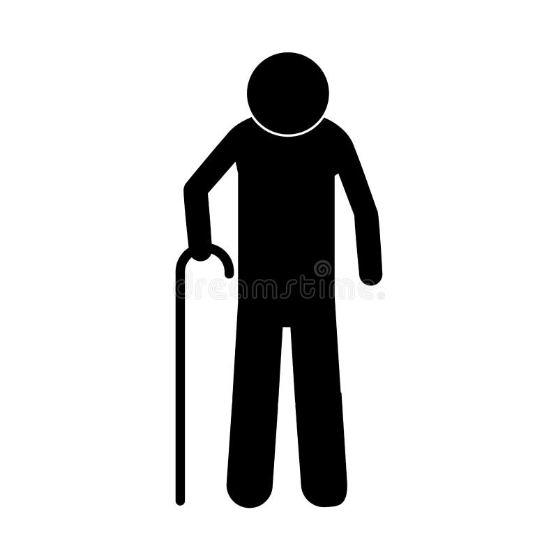 Pictogram Elderly Man with Walking Stick Stock Vector - Illustration of ...