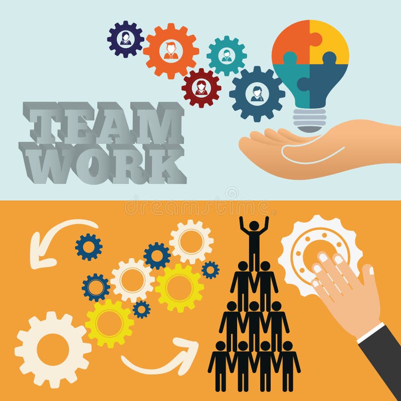 Pictogram Gears Hand Teamwork Design Stock Vector - Illustration of ...