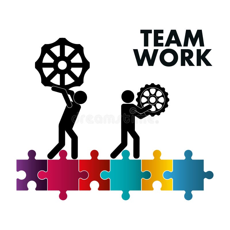 Pictogram Gears Puzzle Teamwork Support Design Stock Vector ...