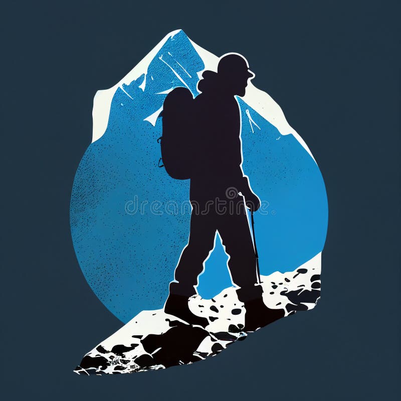 Pictogram of a Hiker Climbing a Mountain in Dark Blue Tones. AI ...