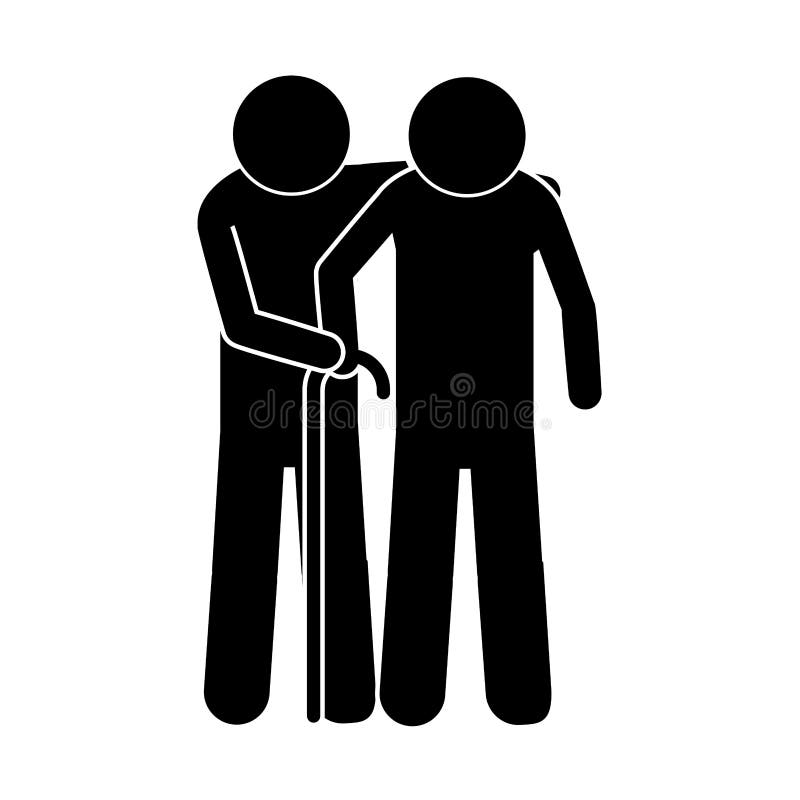 Pictogram Pair Elderly with Walking Stick Stock Vector - Illustration ...