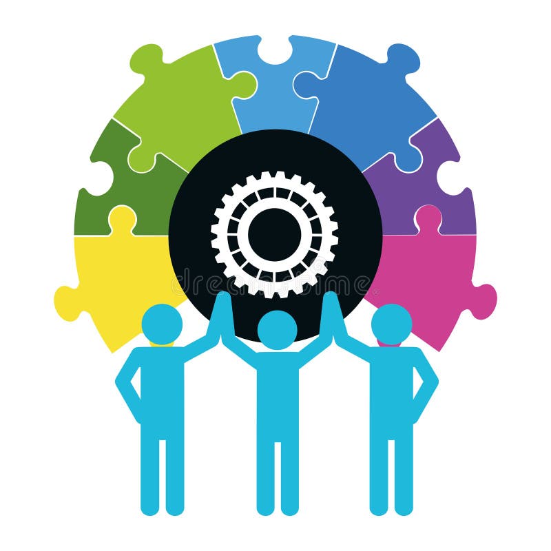 Pictogram Puzzle Gear Teamwork Support Design Stock Vector ...